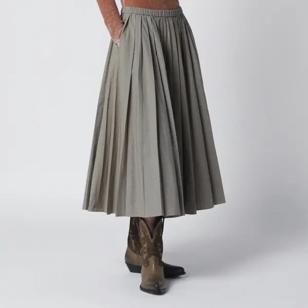 6397 Checked Pleated Midi Skirt
