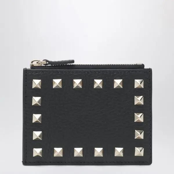 Valentino Garavani Leather Rockstud Zip Card Holder - Black
