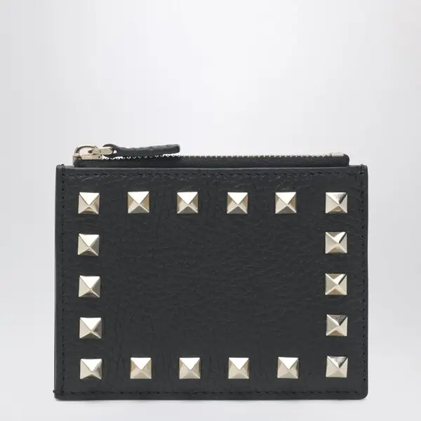 Valentino Garavani Leather Rockstud Zip Card Holder - Black
