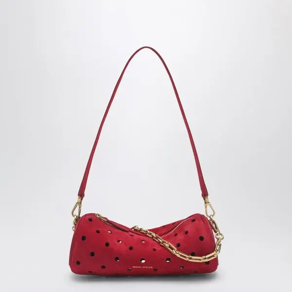 Manu Atelier Mini Cylinder Bag In Perforated Suede - Red