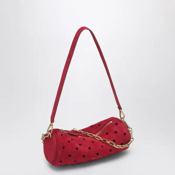 Manu Atelier Mini Cylinder Bag In Perforated Suede - Red