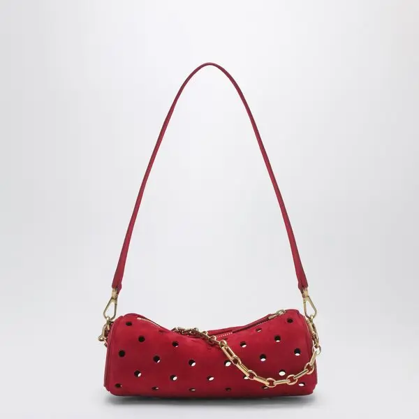 Manu Atelier Mini Cylinder Bag In Perforated Suede - Red