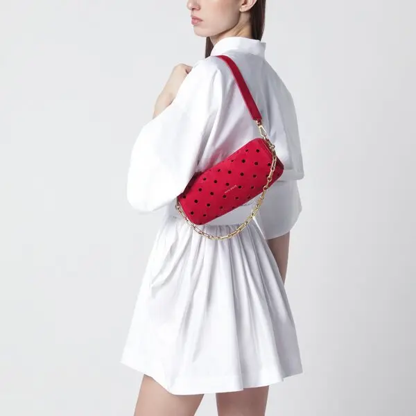Manu Atelier Mini Cylinder Bag In Perforated Suede