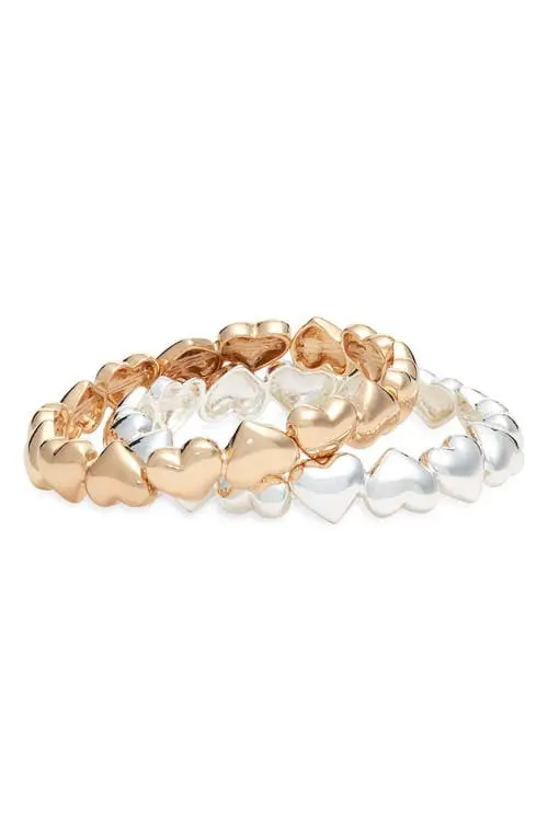OPEN EDIT Puffy Heart Stretch Bracelets Set Of 2 - Goldilver