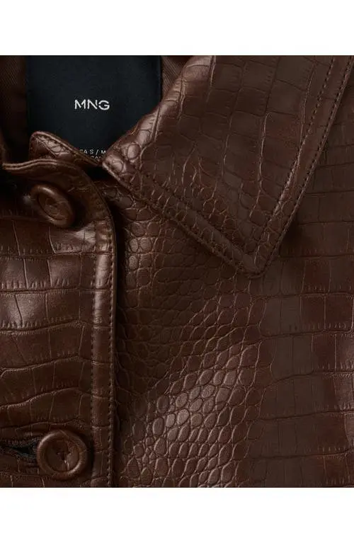 Mango Crocodile Embossed Faux Leather Jacket