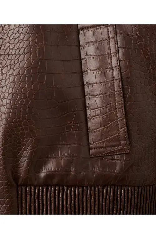 Mango Crocodile Embossed Faux Leather Jacket