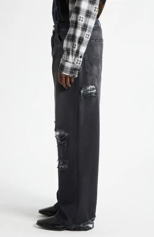 Amiri Flannel Repaired Baggy Jeans