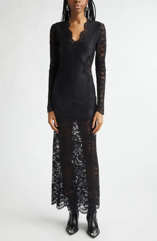 Rabanne Long Sleeve Jersey & Lace Gown - Black