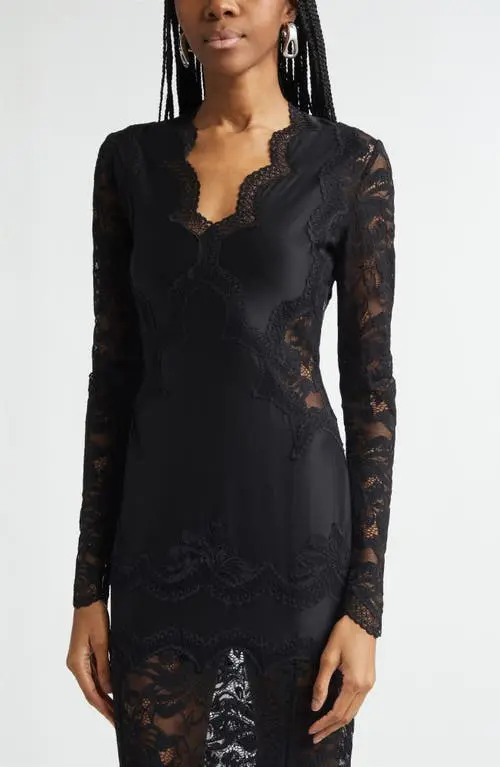 Rabanne Long Sleeve Jersey & Lace Gown - Black