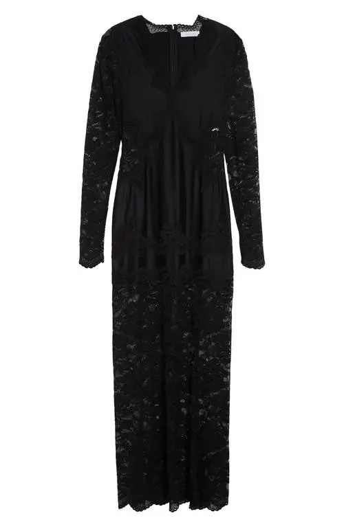 Rabanne Long Sleeve Jersey & Lace Gown - Black