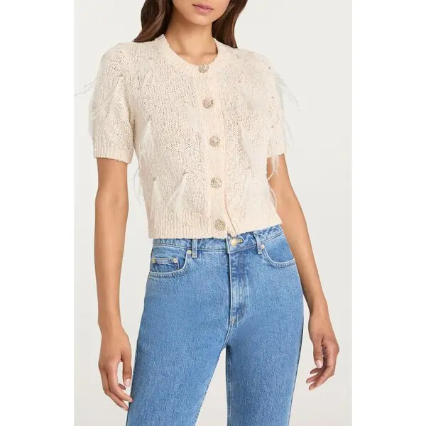 Cinq À Sept Coralie Embellished Short Sleeve Cardigan - Natural/sequin