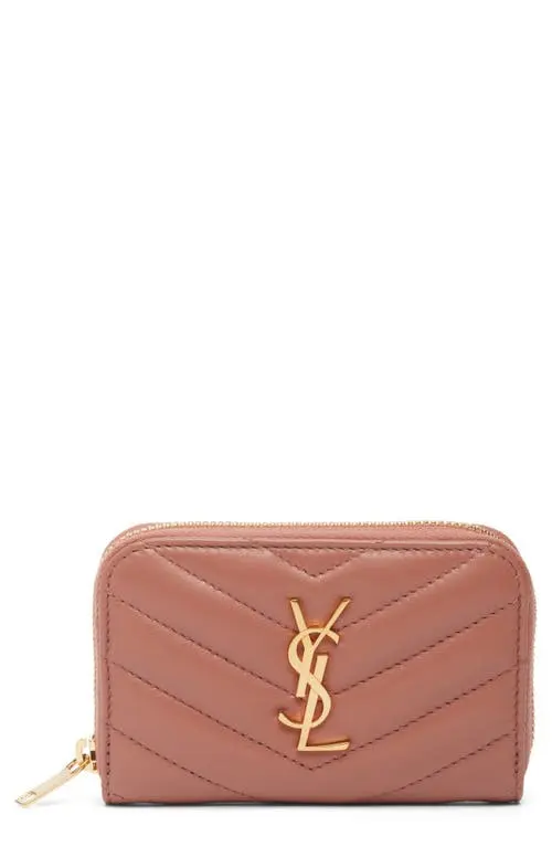 Saint Laurent Cassandre Quilted Card Wallet - Barely Pink