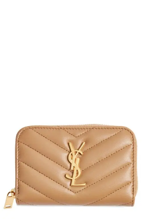 Saint Laurent Cassandre Quilted Card Wallet - Natural Tan