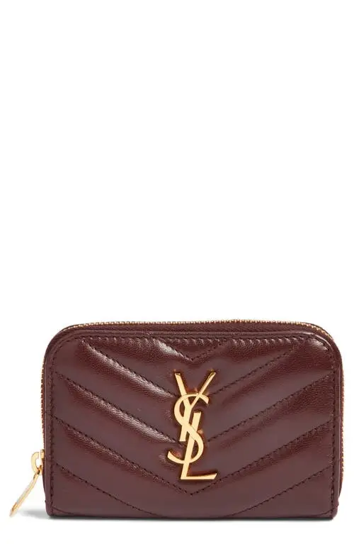 Saint Laurent Cassandre Quilted Card Wallet - Rouge Cabernet