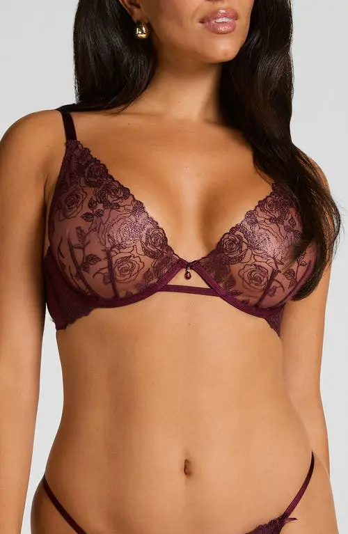 Hunkemoller Hollie Embroidered Mesh Underwire Bra - Fig