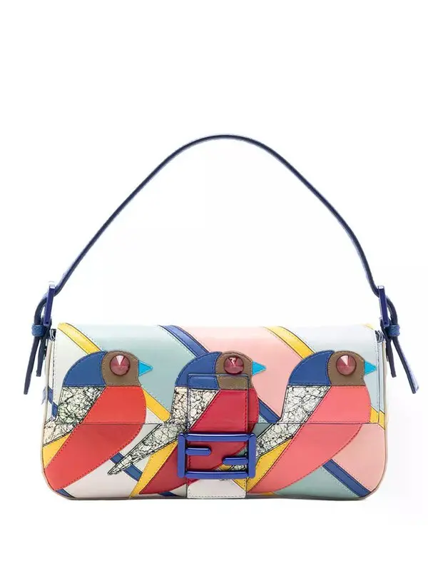Fendi Patchwork Leather Qutweet Bird Baguette - Blue