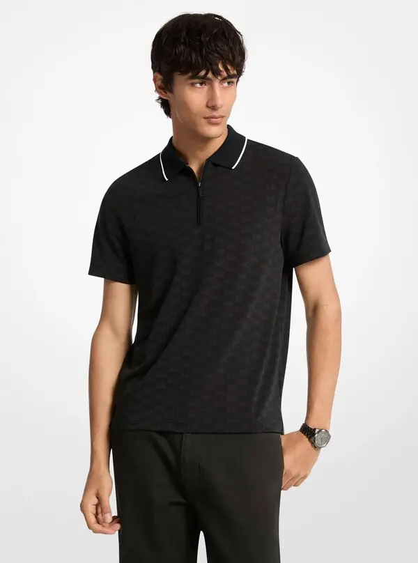 Michael Kors Logo Jacquard Zip-up Polo Shirt In Size By