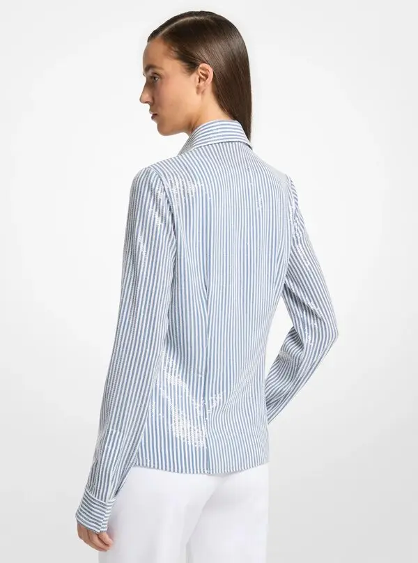 Michael Kors Hansen Sequined Striped Silk Crepe De Chine Shirt