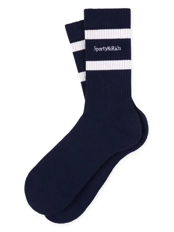 SPORTY & RICH Serif Logo Socks - Blue