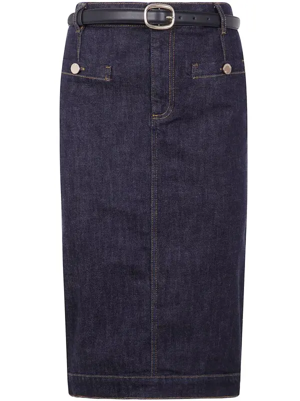 SELF-PORTRAIT Indigo Denim Midi Skirt - Blue