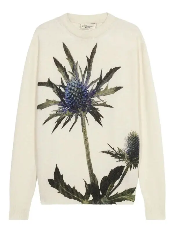 Blumarine Thistle Print Knit Sweater - White