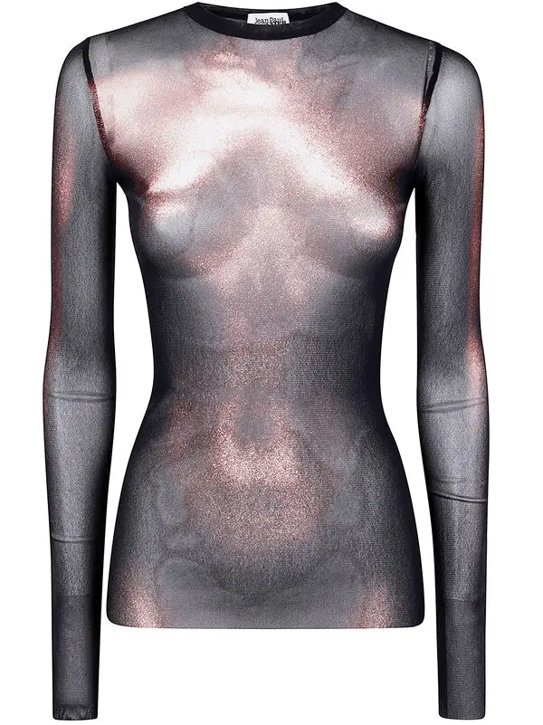 JEAN PAUL GAULTIER Mesh Printed Top - Black