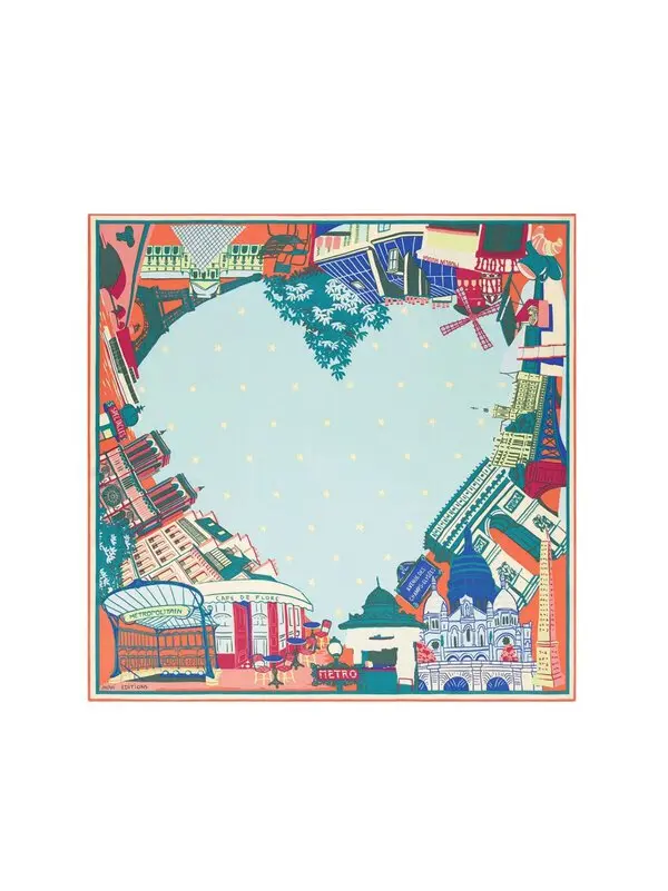 INOUI EDITIONS Square 100x100 Cm Silk Modal "j`aime Paris" Scarf - Blue