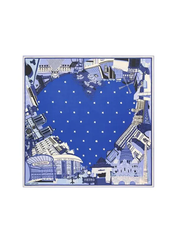 INOUI EDITIONS Square 100x100 Cm Silk Modal "j`aime Paris" Scarf - Blue