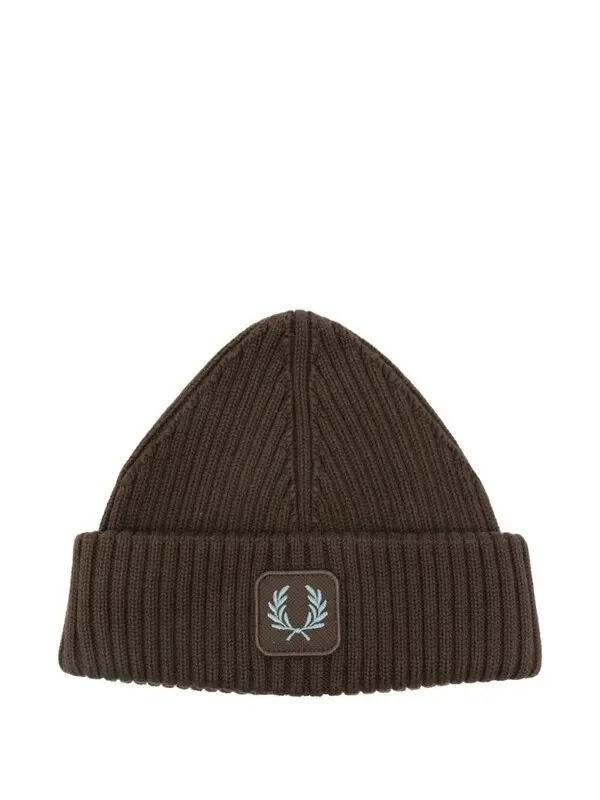 Fred Perry Cotton Ribbed Beanie - Brown