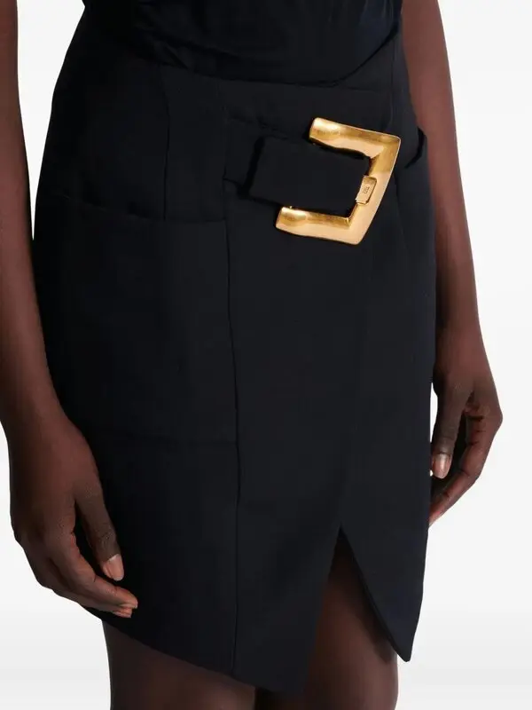 Balmain Belted Grain De Poudre Knee Length Skirt - Black