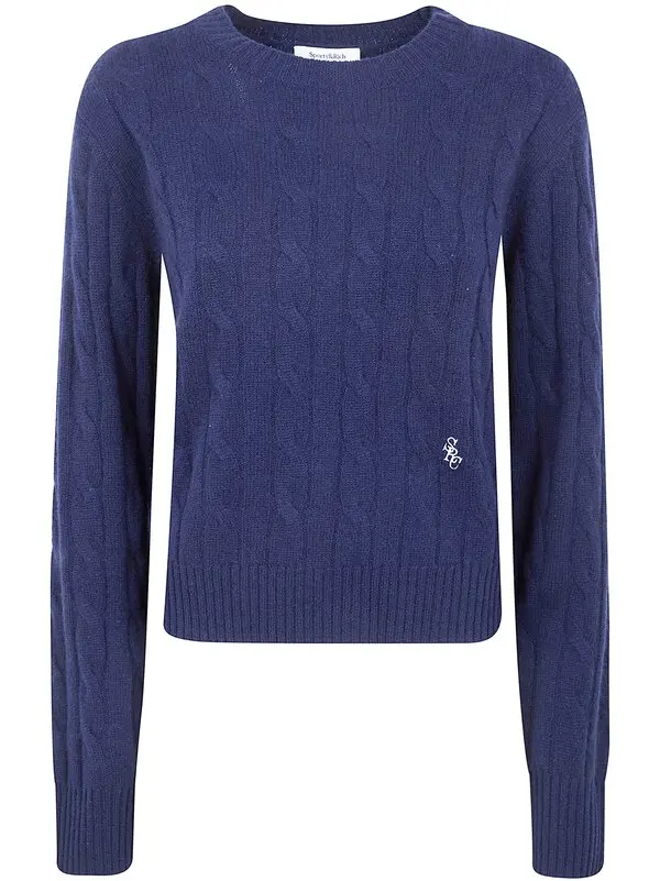 SPORTY & RICH Cableknit Cashmere Sweater - Blue