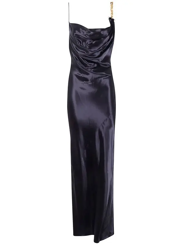 Balmain Thin Straps Satin Dress With Gold Detail - Black
