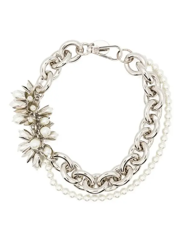 Simone Rocha Encased Pearl Flower Cluster Chain Necklace - Metallic