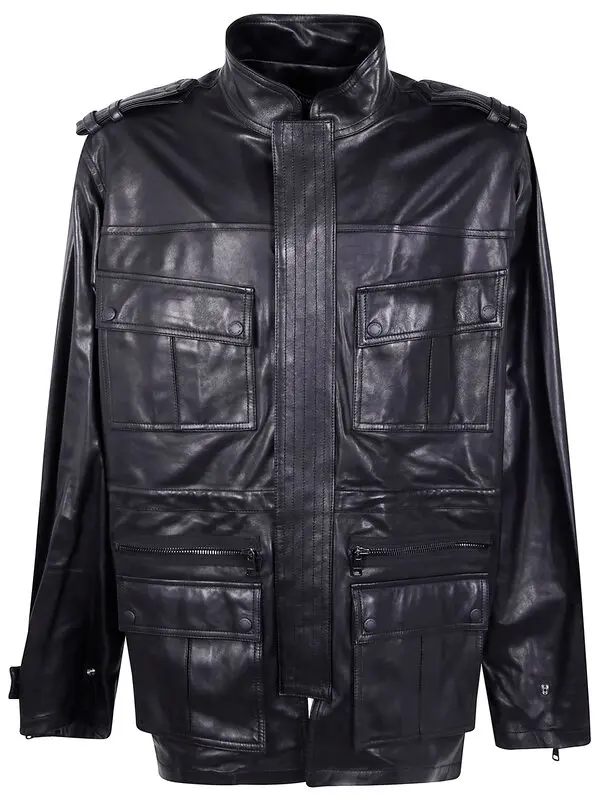 Balmain Lambskin Leather Mid-length Parka