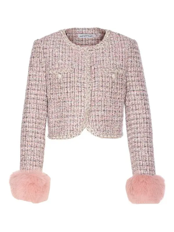 SELF-PORTRAIT Boucle Fur Cuff Jacket - Pink
