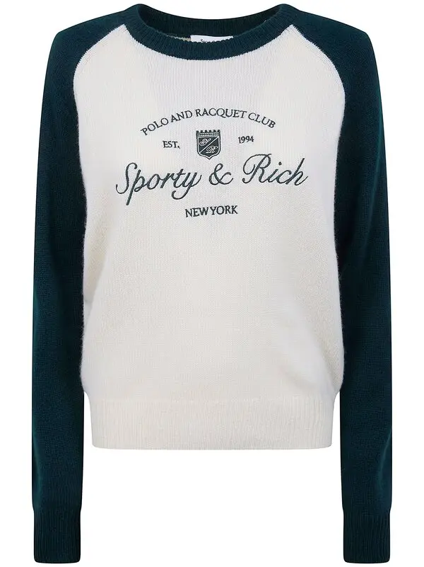 SPORTY & RICH Cashmere Baseball Sweater - Beige