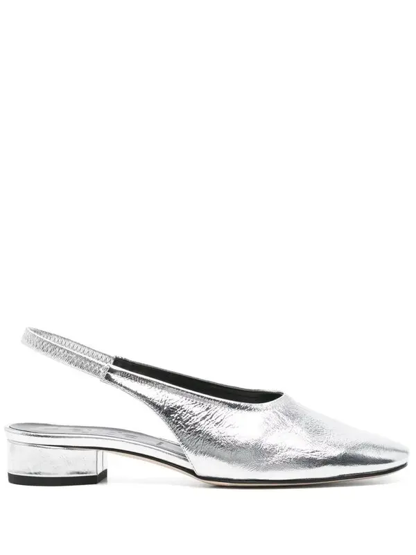 AeydĒ Silver Crackle Laminated Calf Leather Slingbacks - Metallic