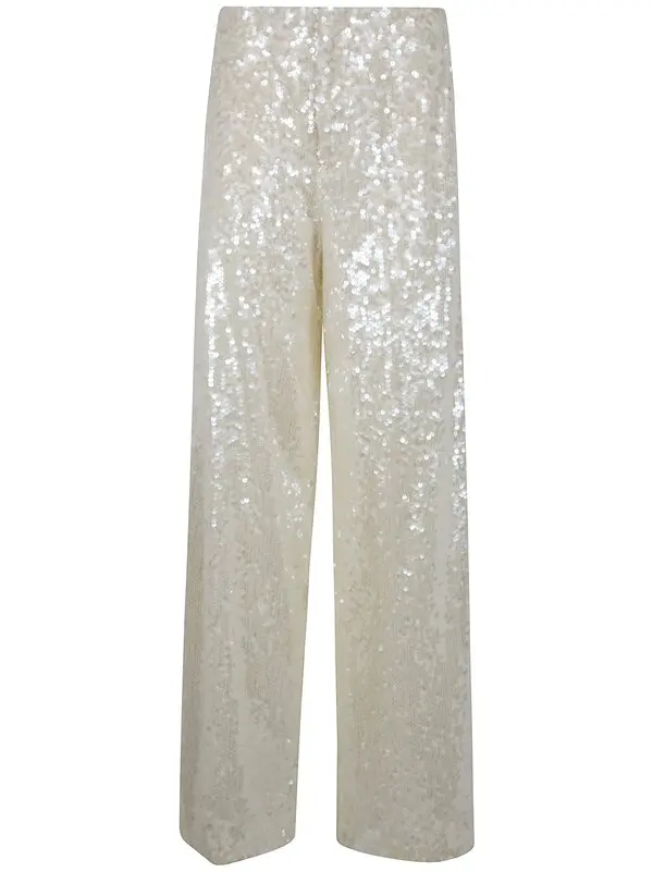 Alberta Ferretti Wide Leg Sequin Trousers - White