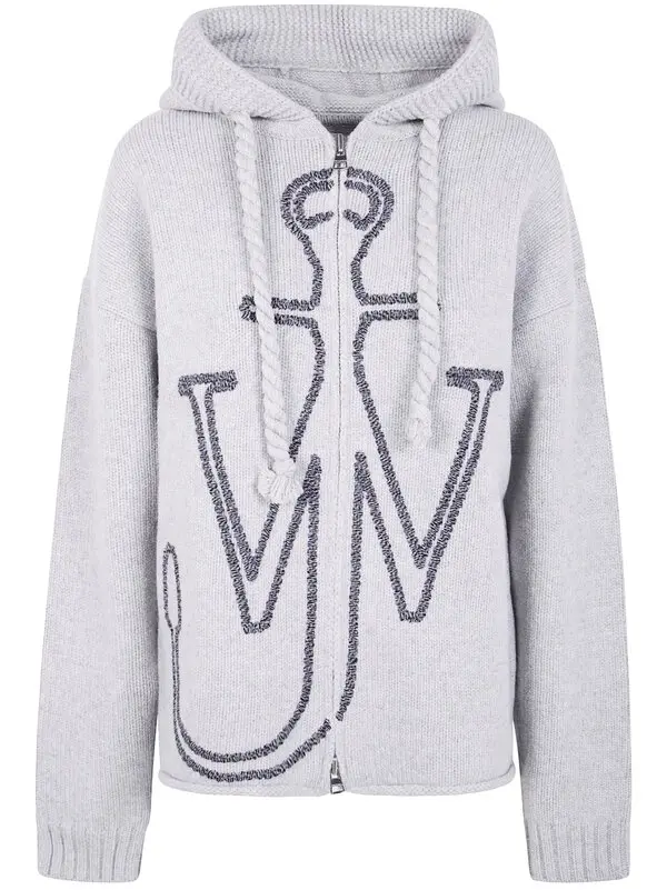 J.W.ANDERSON Anchor Embroidery Zipped Hoodie - Gray