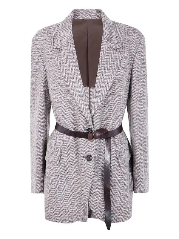 Brunello Cucinelli Belted Single Breasted Jacket - Beige