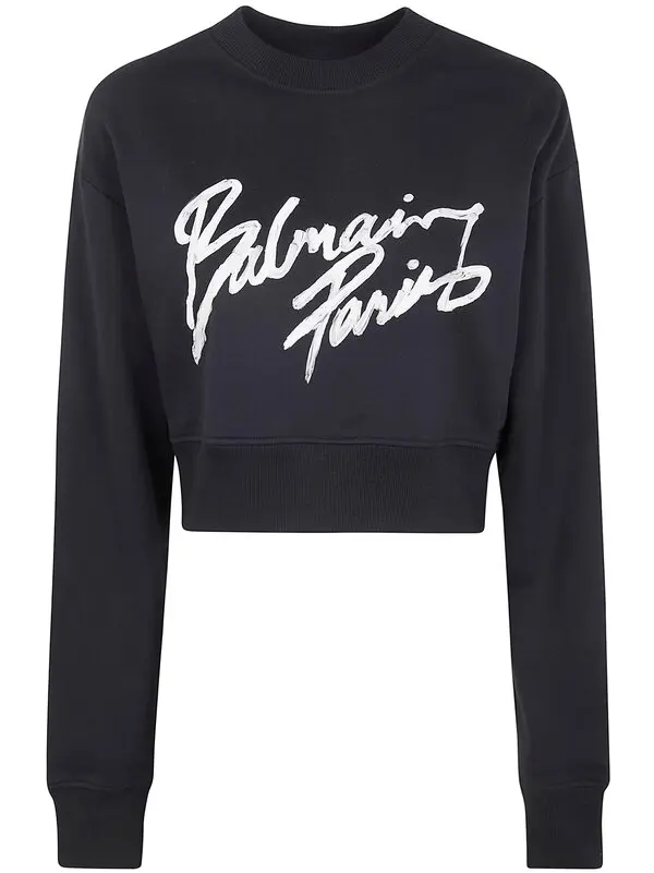 Balmain Paris Cropped Roundneck Sweater - Black