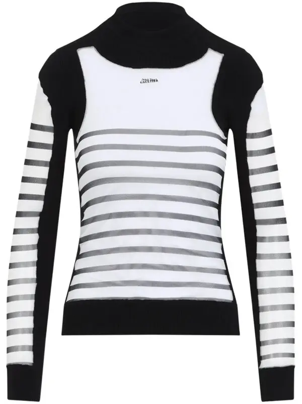 Jean Paul Gaultier Mix Mesh And Knit Long Sleeves Pullover - White