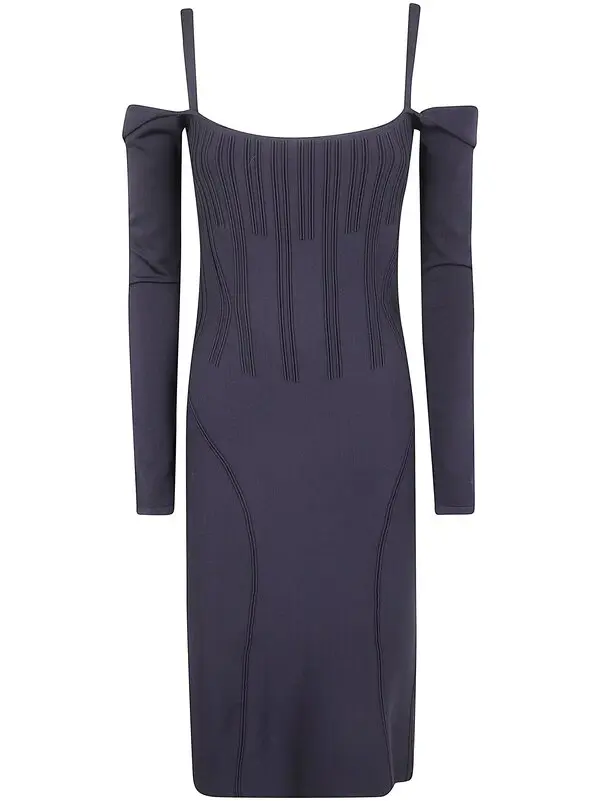 MUGLER Off-shoulder Long-sleeve Midi Dress
