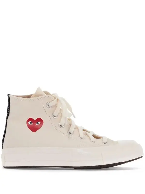 Play Comme Des Garcon Small Red Heart High-top Sneakers - Beige