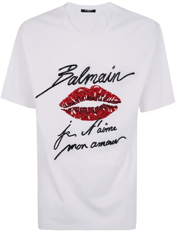 Balmain Lips Embroid T-shirt Reg Fit - White