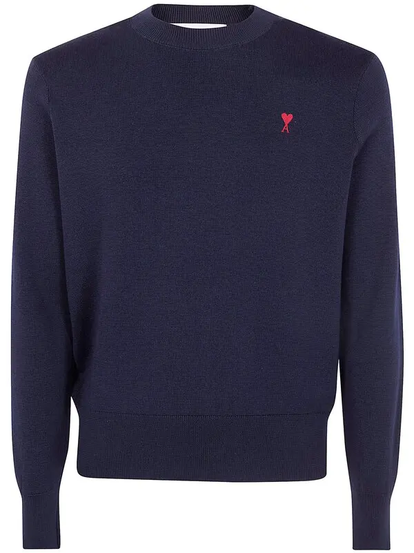 Ami Crewneck Sweater With Contrasted " De Coeur - Blue