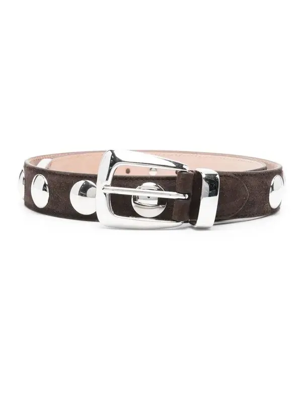 Khaite Benny Studded Belt With Silver Buckle - Brown