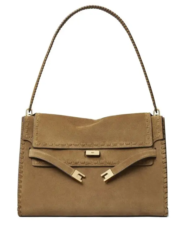 Tory Burch Lee Radziwill Suede Large Shoulder Bag - Brown