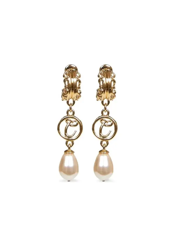 Chloé Brass & Glass Pearl Pendent Earrings - Metallic