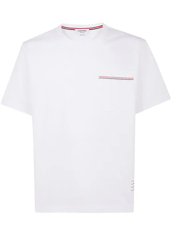 Thom Browne Oversized Short Sleeve Tee With Embroidered Rwb Pocket Tri - White